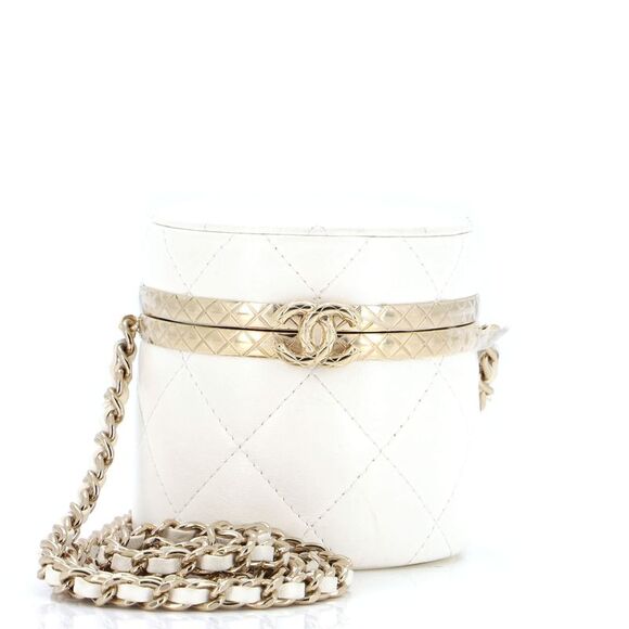 CHANEL | Bags | Chanel Lock Frame Round Vanity Case With Chain Quilted ...
